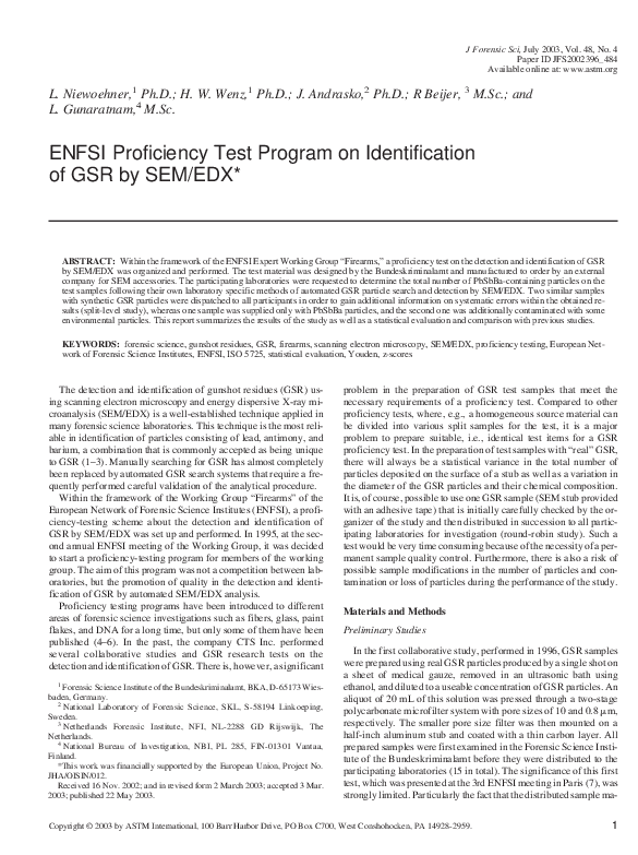 (PDF) ENFSI Proficiency Test Program on Identification of GSR by SEM ...
