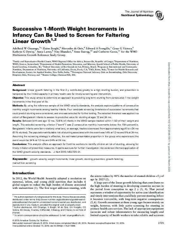 (PDF) Successive 1-Month Weight Increments in Infancy Can Be Used to ...