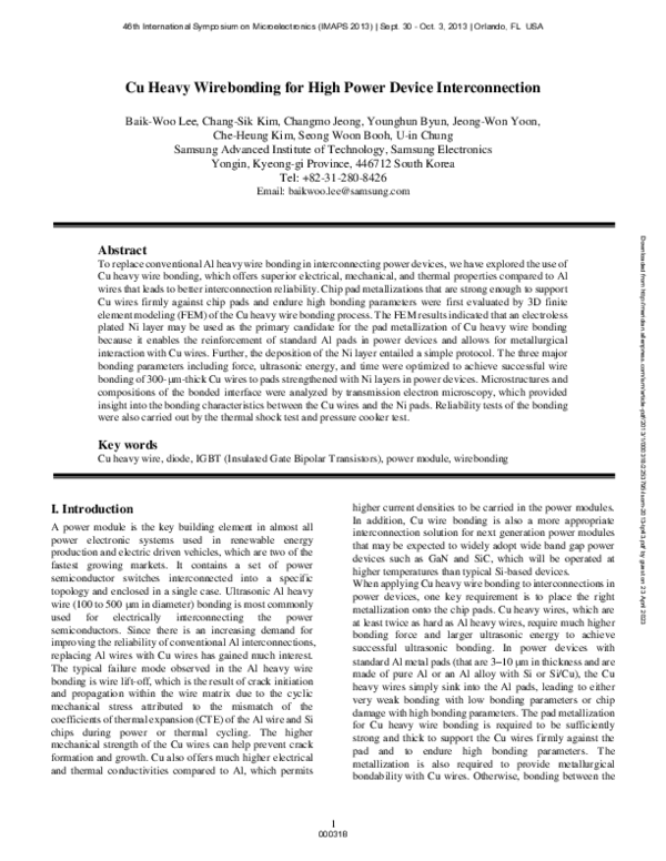 (PDF) Cu Heavy Wirebonding for High Power Device Interconnection