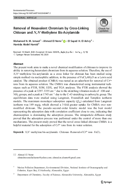 (PDF) Removal of Hexavalent Chromium by Cross-Linking Chitosan and N,N ...