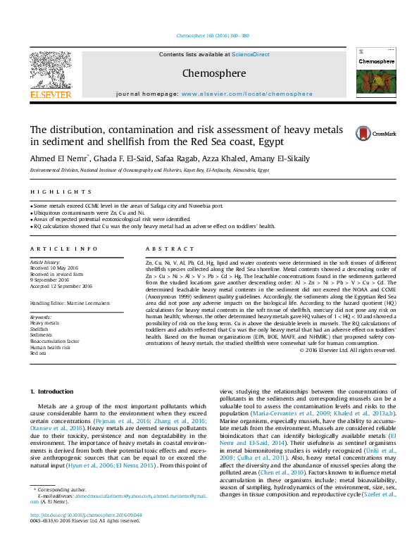 (PDF) The distribution, contamination and risk assessment of heavy ...