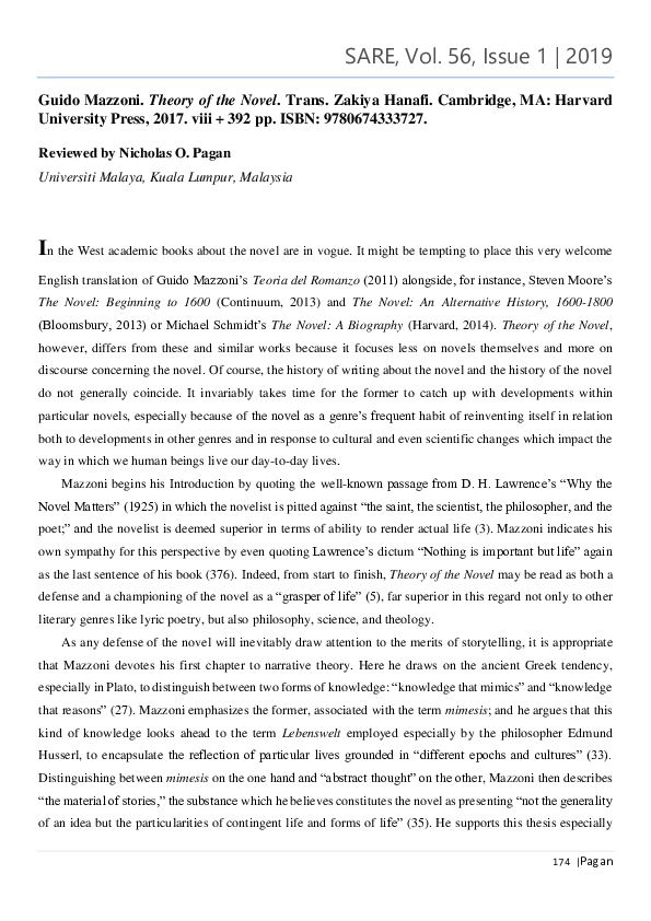 (PDF) Book review of Guido Mazzoni, Theory of the Novel