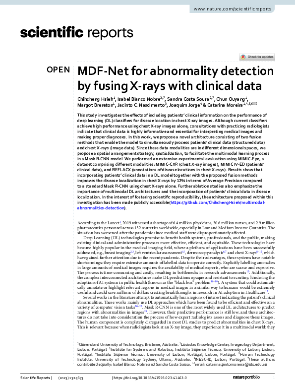(PDF) MDF-Net for abnormality detection by fusing X-rays with clinical data
