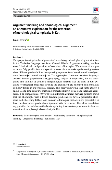 (PDF) Argument marking and phonological alignment: an alternative explanation for the retention ...