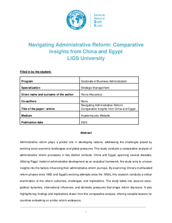 (PDF) Navigating Administrative Reform: Comparative Insights from China ...