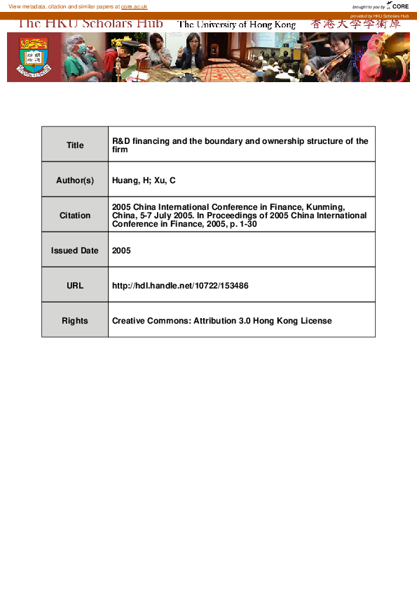 (PDF) R&D financing and the boundary and ownership structure of the firm