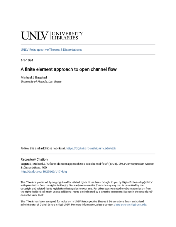 (PDF) A finite element approach to open channel flow