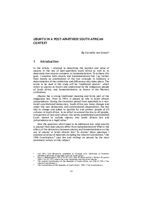 (PDF) Ubuntu in a Post-Apartheid South African Context