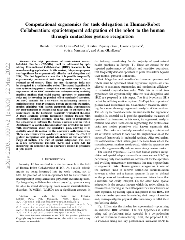 (PDF) Computational ergonomics for task delegation in Human-Robot Collaboration: spatiotemporal ...