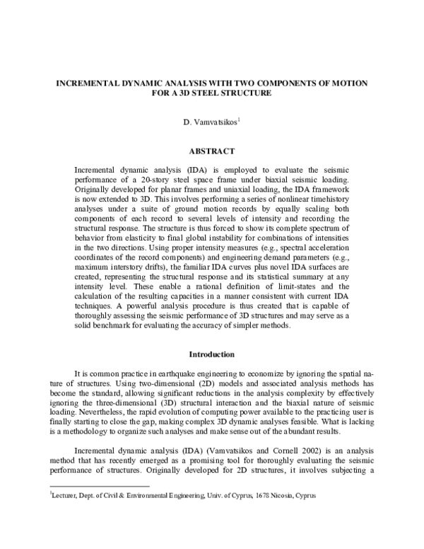 Pdf Incremental Dynamic Analysis With Two Components Of Motion For A