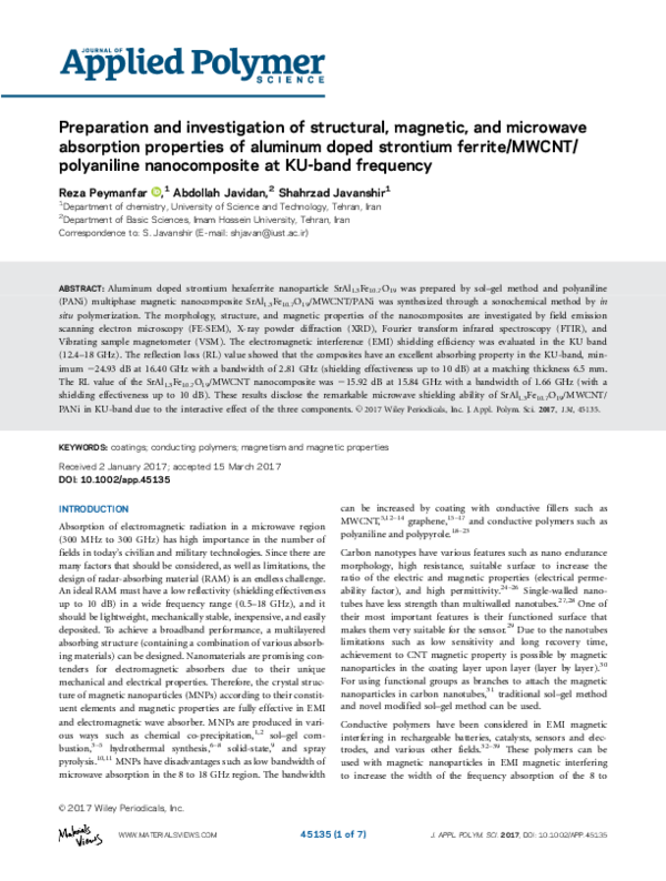 (PDF) Preparation and investigation of structural, magnetic, and microwave absorption properties ...