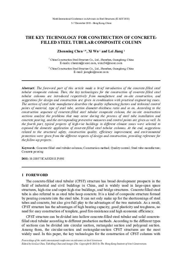 (PDF) The Key Technology for Construction of Concrete-Filled Steel ...