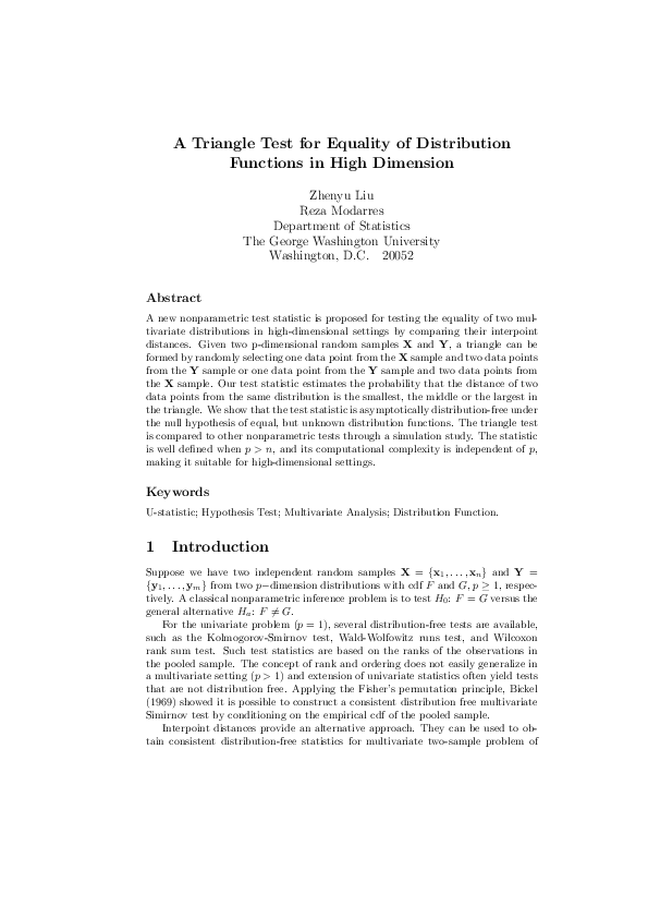Pdf A Triangle Test For Equality Of Distribution Functions In High