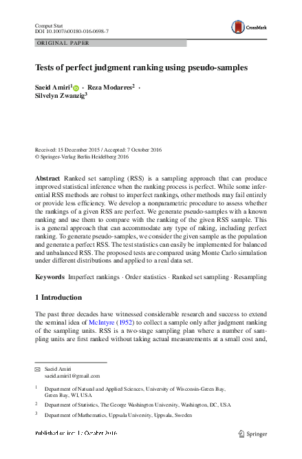 (PDF) Tests of perfect judgment ranking using pseudo-samples
