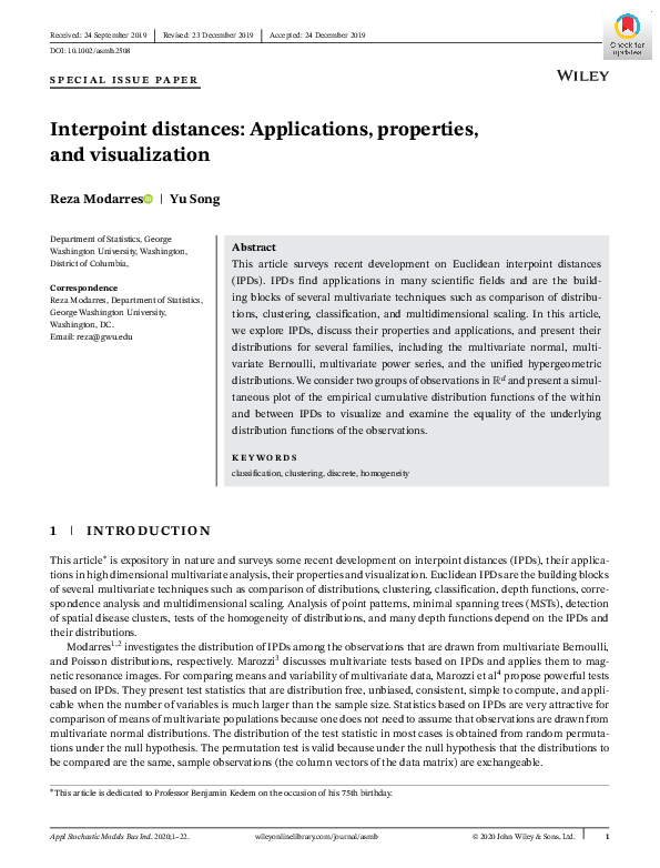 (PDF) Interpoint distances: Applications, properties, and visualization