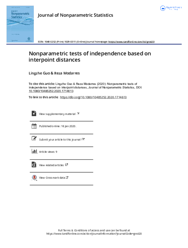 (PDF) Nonparametric tests of independence based on interpoint distances