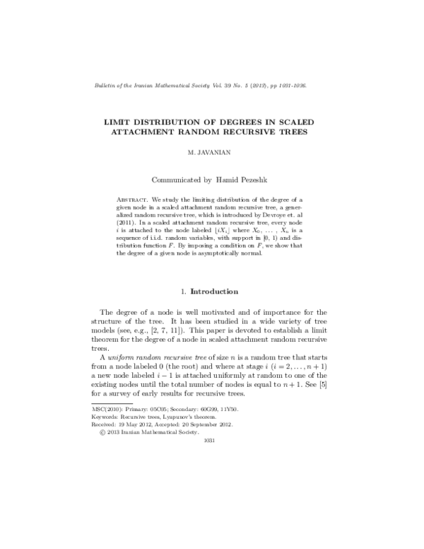 (PDF) Limit Distribution of Degrees in Scaled Attachment Random Recursive Trees