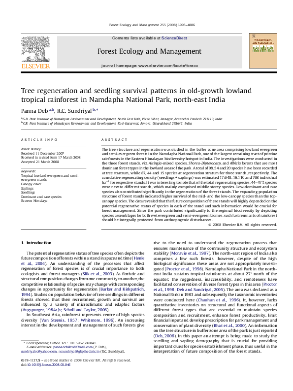 (PDF) Tree regeneration and seedling survival patterns in old-growth lowland tropical rainforest ...