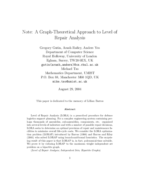 (PDF) A graph-theoretical approach to level of repair analysis