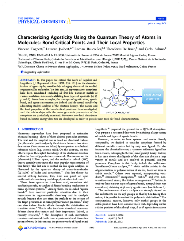 (PDF) Characterizing Agosticity Using the Quantum Theory of Atoms in Molecules: Bond Critical ...