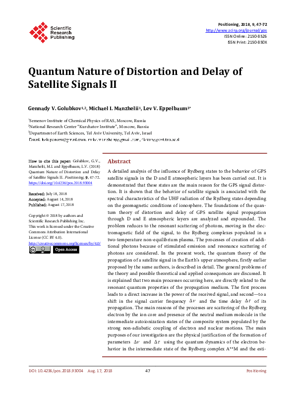 (PDF) Quantum Nature of Distortion and Delay of Satellite Signals II