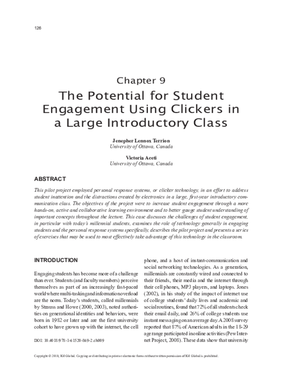 (PDF) The Potential for Student Engagement Using Clickers in a Large ...