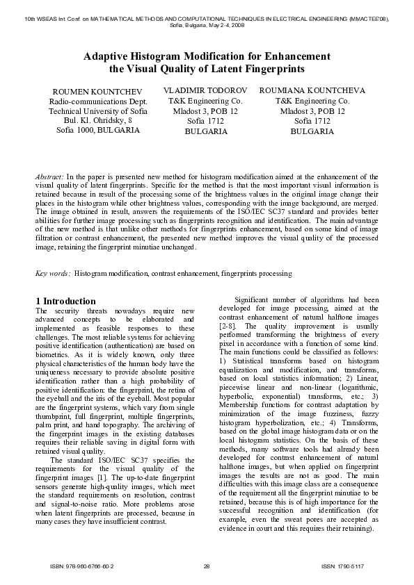 (PDF) Adaptive histogram modification for enhancement the visual quality of latent fingerprints
