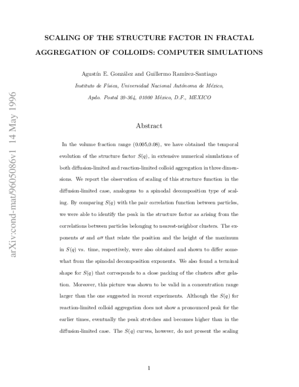 Pdf Scaling Of The Structure Factor In Fractal Aggregation Of