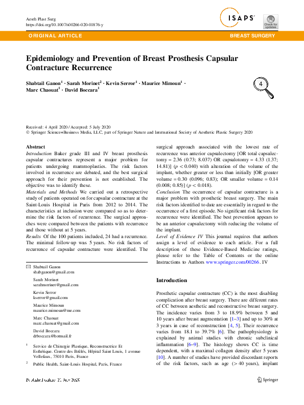 (PDF) Epidemiology and Prevention of Breast Prosthesis Capsular ...