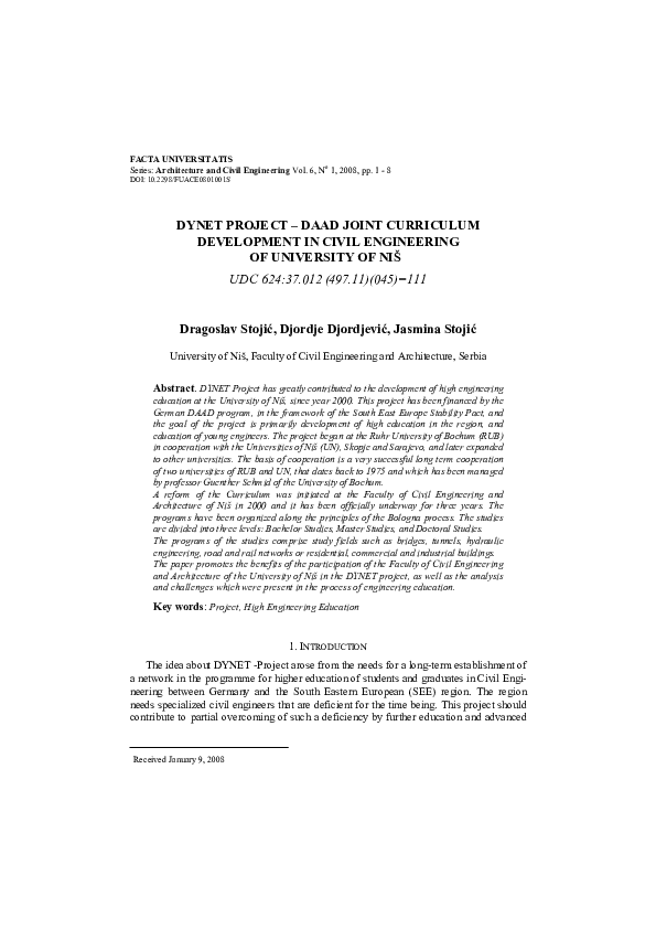 (PDF) DYNET project: DAAD joint curriculum development in civil ...