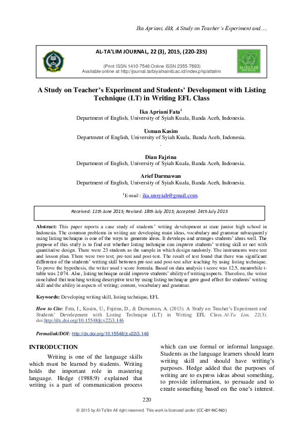 (PDF) A Study on Teacher’s Experiment and Students’ Development with ...