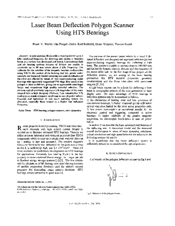 (PDF) Laser beam deflection polygon scanner using HTS bearings