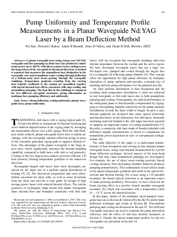 (PDF) Pump Uniformity and Temperature Profile Measurements in a Planar ...