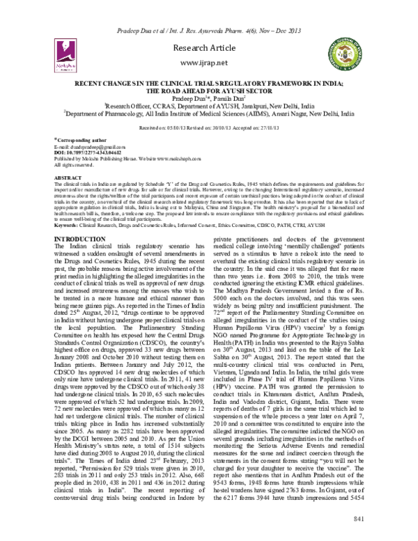 (PDF) Recent Changes in the Clinical Trials Regulatory Framework in India; the Road Ahead for ...