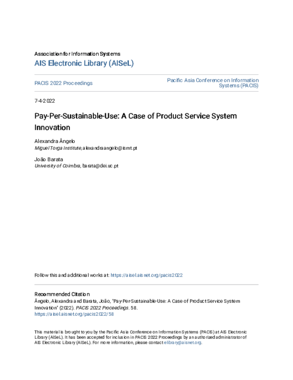 (PDF) Pay-Per-Sustainable-Use: A Case of Product Service System Innovation