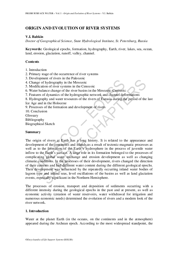 (PDF) Origin and Evolution of River Systems
