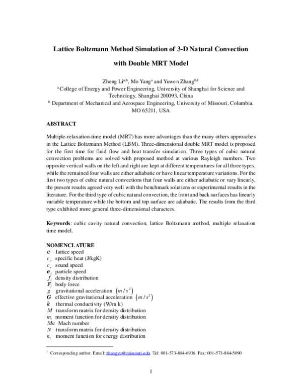 (PDF) Lattice Boltzmann method simulation of 3-D natural convection with double MRT model