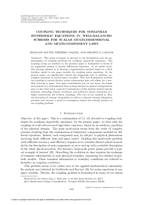 (PDF) Coupling techniques for nonlinear hyperbolic equations. IV. Well ...