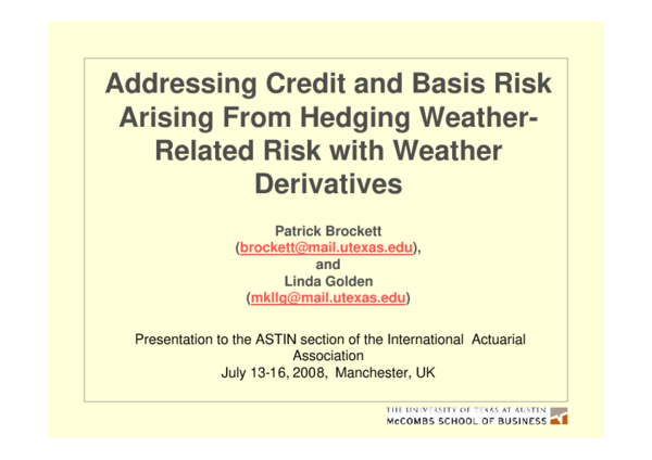 (PDF) Weather Derivatives and Weather Risk Management