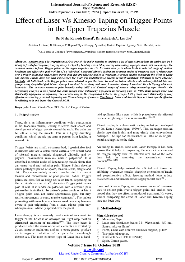 (PDF) Effect of Laser v/s Kinesio Taping on Trigger Points in the Upper ...