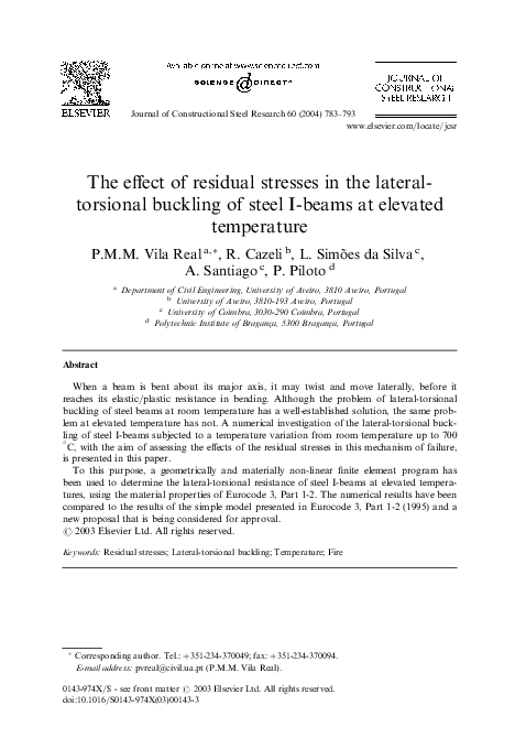 Pdf The Effect Of Residual Stresses In The Lateral Torsional Buckling Of Steel I Beams At