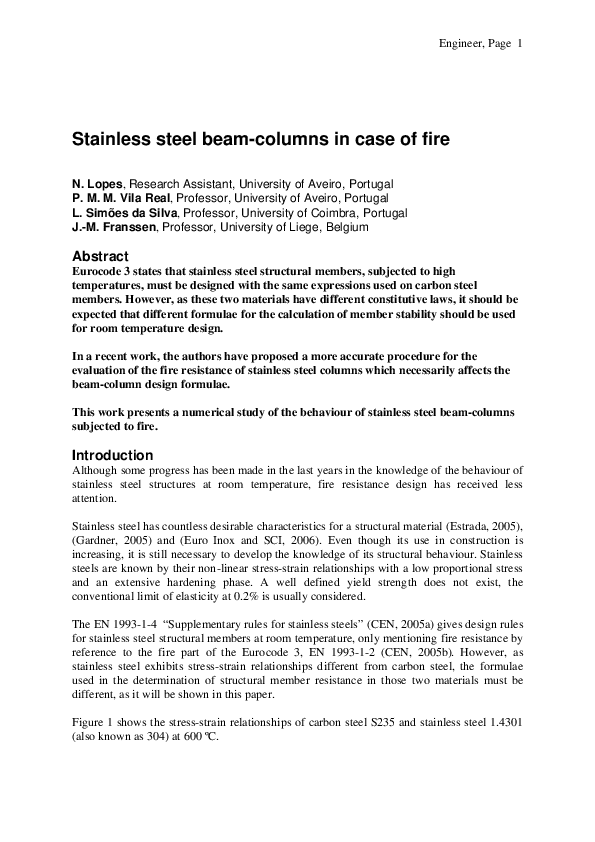 (PDF) Stainless steel beam-columns in case of fire