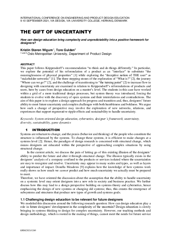 (PDF) The Gift of Uncertainty - How Can Design Education Bring Complexity and Unpredictability ...