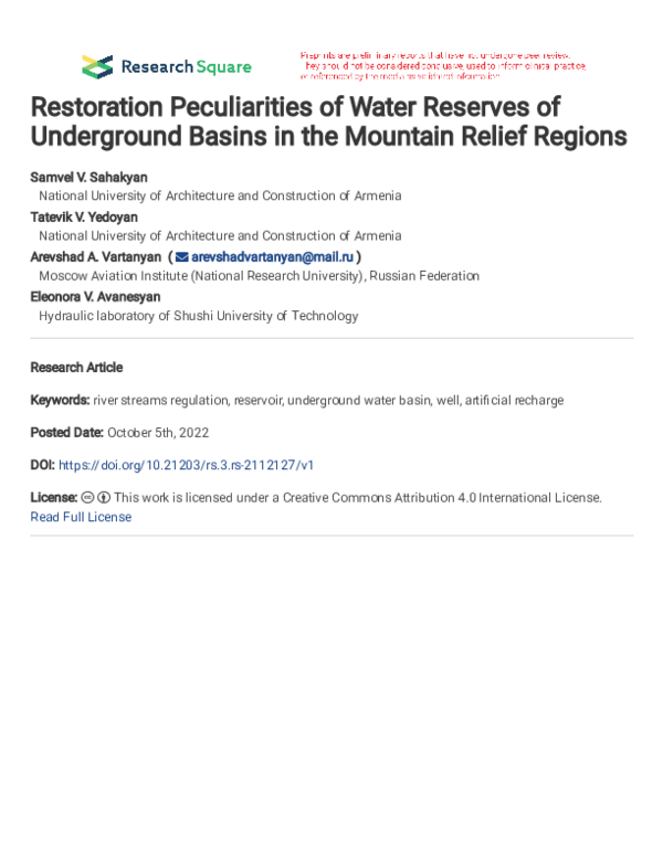 (PDF) Restoration Peculiarities of Water Reserves of Underground Basins ...