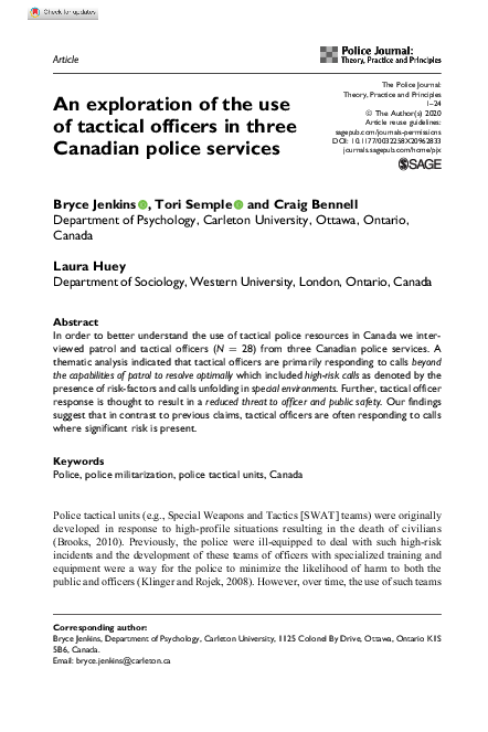 (PDF) An exploration of the use of tactical officers in three Canadian ...