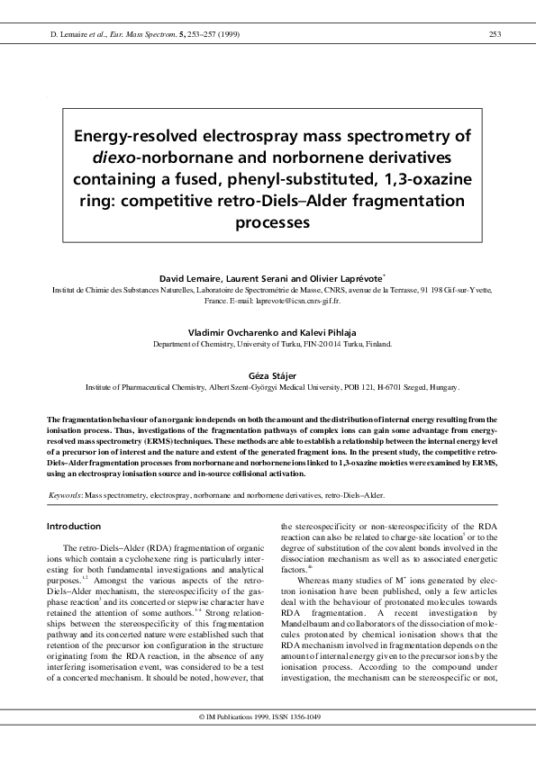 (PDF) Energy-resolved electrospray mass spectrometry of diexo ...