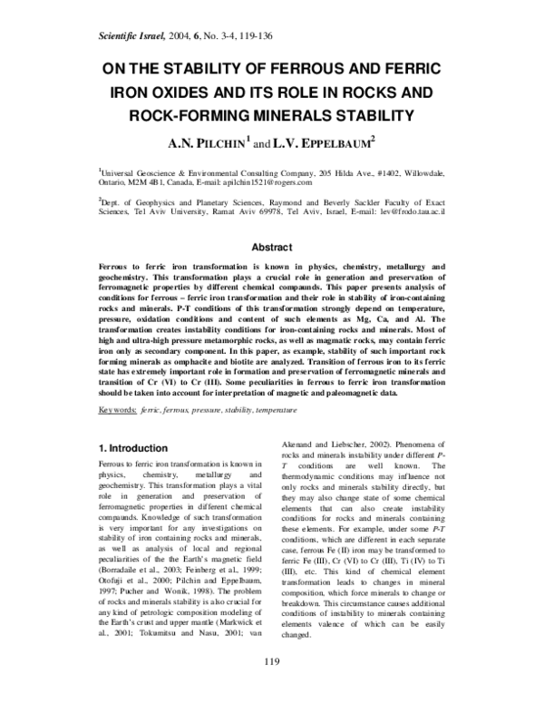 (PDF) ON THE STABILITY OF FERROUS AND FERRIC IRON OXIDES AND ITS ROLE ...