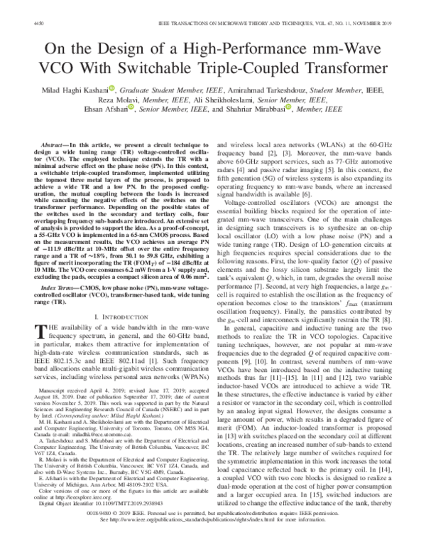 (PDF) On the Design of a High-Performance mm-Wave VCO With Switchable Triple-Coupled Transformer ...