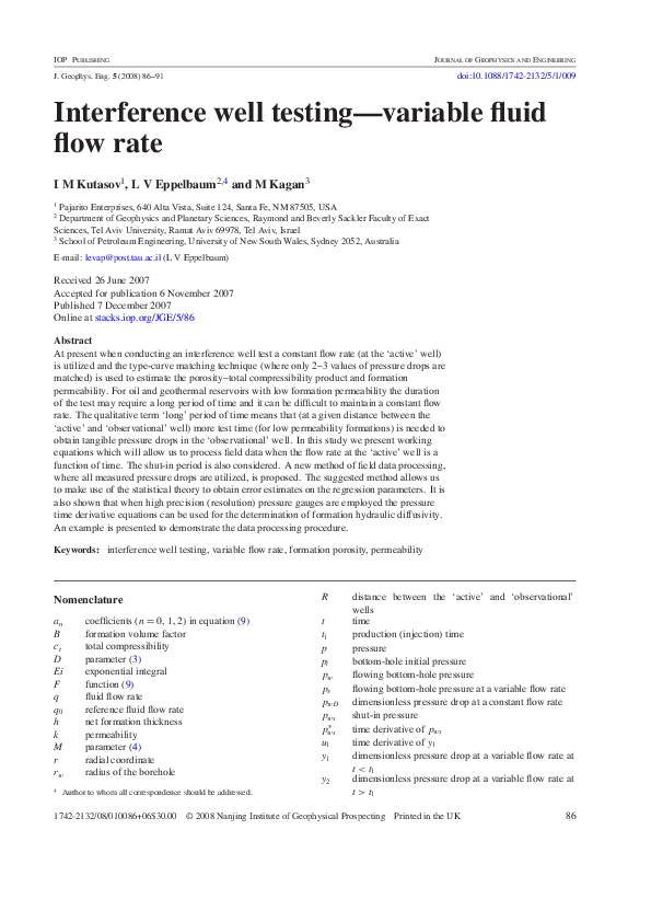 (PDF) Interference well testing-variable fluid flow rate