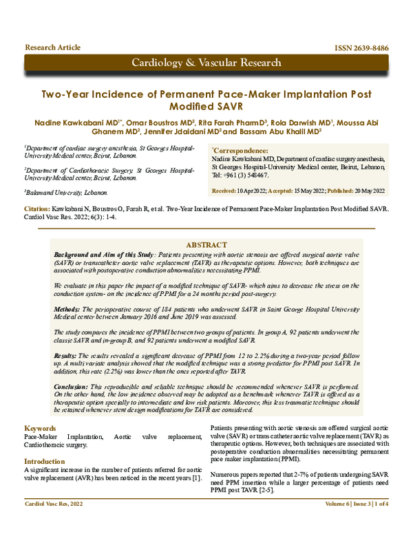 (PDF) Two-Year Incidence of Permanent Pace-Maker Implantation Post ...